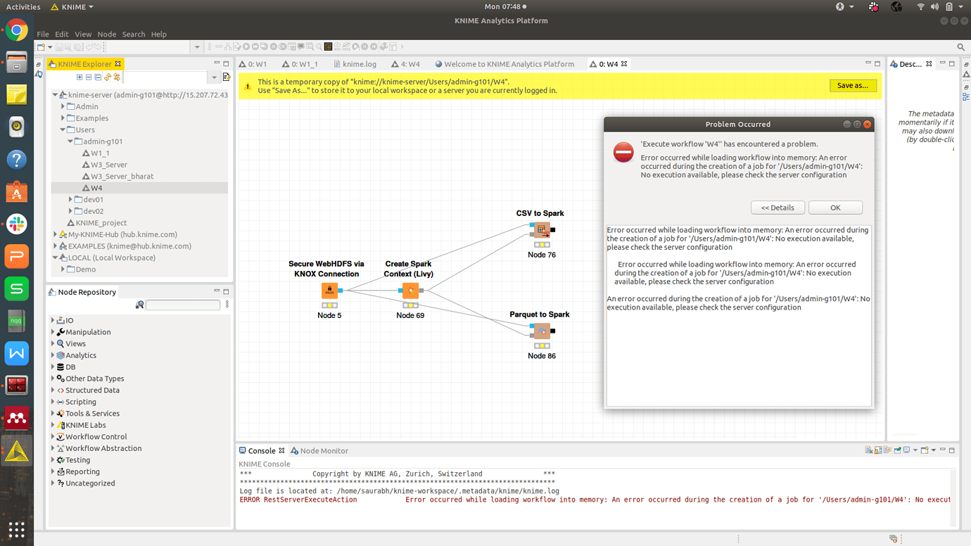 Getting Following Error When Scheduling Executing Any Workflow On Knime Server No Execution